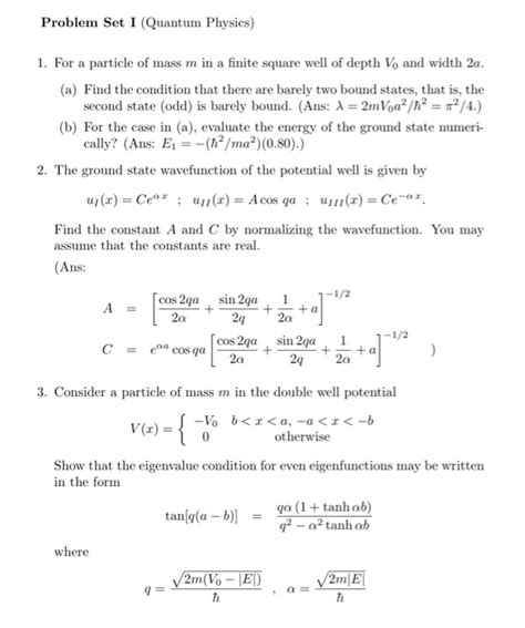 Solved Problem Set I Quantum Physics For A Particle Of Chegg