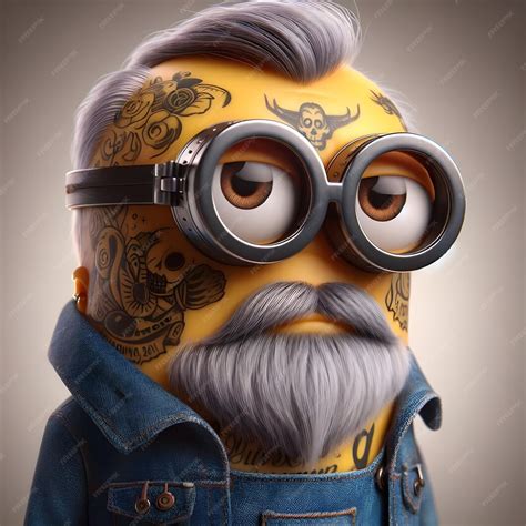 A Grumpy Old Minion With Tattoos And A Beard And Glasses Premium Ai