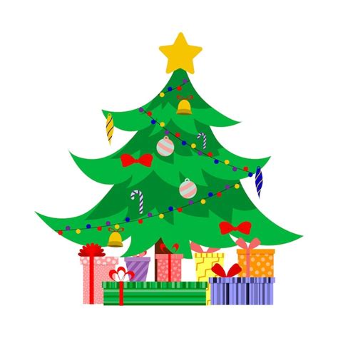 흰색 배경에 고립 된 크리스마스 트리와 선물 상자 벡터의 그림 프리미엄 벡터