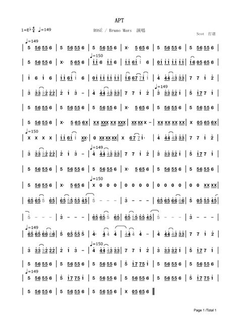 《apt 》简谱 演奏谱 乐谱 朴彩英、布鲁诺·马尔斯 鲁皮皮