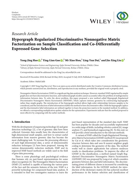 Pdf Hypergraph Regularized Discriminative Nonnegative Matrix