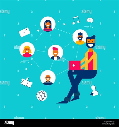 Man On Social Media Network App Interacting With Followers Internet