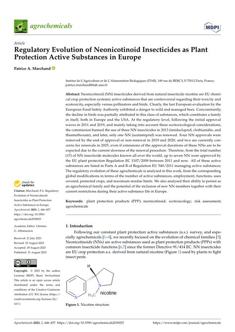 Pdf Regulatory Evolution Of Neonicotinoid Insecticides As Plant Protection Active Substances