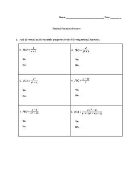 Rational Functions Practice By Jennifer Nichols TPT