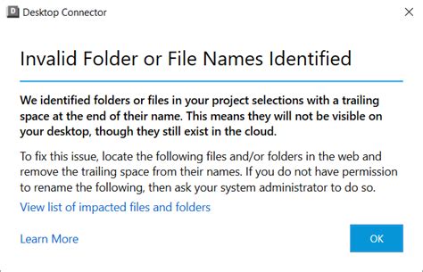 “invalid Folder Or File Names Identified” Message Appears While Syncing