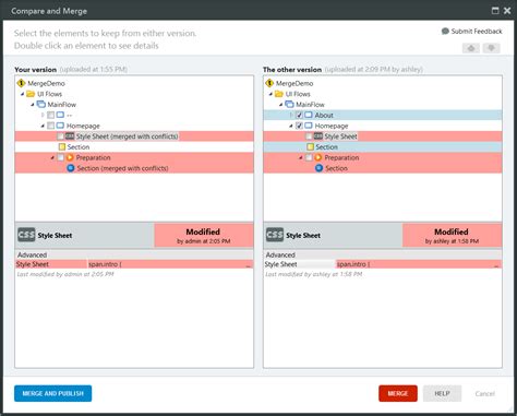 Compare And Merge Example With Conflicts Outsystems 10 Documentation