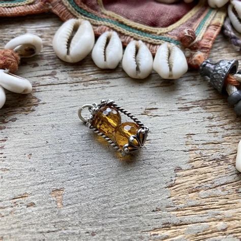 Pretty Vintage Sterling Silver Amber Glass Timer Pendant — Woven Earth