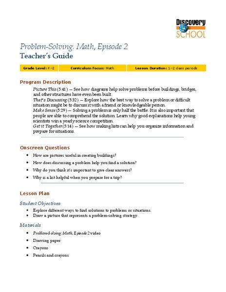 Problem Solving Lesson Plan For 1st Grade Lesson Planet