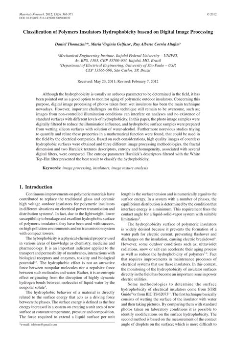 Pdf Classification Of Polymers Insulators Hydrophobicity Basead On Digital Image Processing