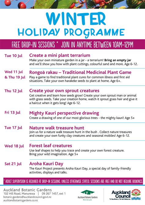 July School Holiday Programme Auckland Botanic Gardens