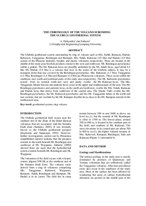 Pdf The Chronology Of The Volcano Suronding The Ulubelu Geothermal System