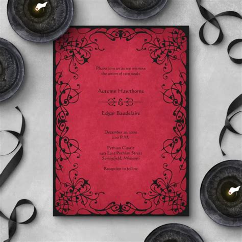 Red Black Gothic Wedding Invitation Zazzle
