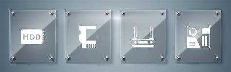 Set Motherboard Digital Chip Router And Wi Fi Signal Sd Card And Hard Disk Drive Hdd Square