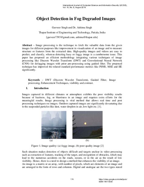 Pdf Object Detection In Fog Degraded Images
