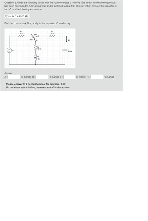 Solved Question 2 Given The Following Circuit With The Chegg Com