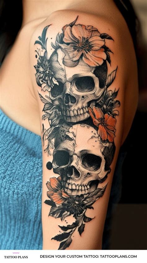 Skull And Flower Tattoo Tattoo Plans
