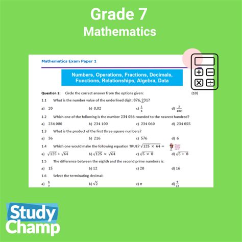Grade 7 Mathematics Exam Revision Paper 1 • Teacha