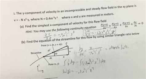 solved 1 the y component of velocity in an incompressible