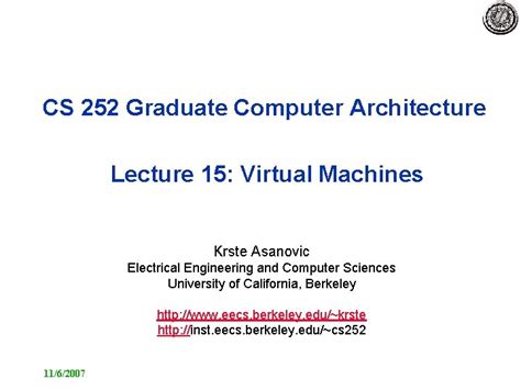 Cs 252 Graduate Computer Architecture Lecture 15 Virtual