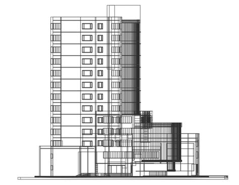 Elevation Of Multi Story Building 2d View Autocad File
