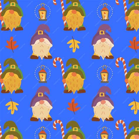 Premium Vector Gnome Pattern With Autumn Characters Vector Gnome With Leaves Lantern And