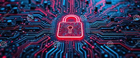Glowing Red Padlock On A Circuit Board Symbolizes Cybersecurity And