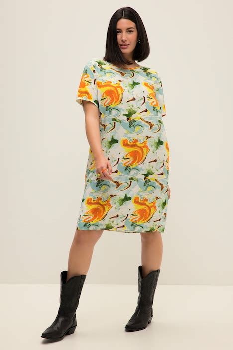 Abstract Print Short Sleeve Mini Dress Clementine Ulla Popken