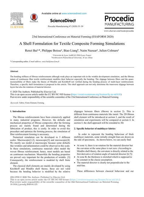 Pdf A Shell Formulation For Textile Composite Forming Simulations