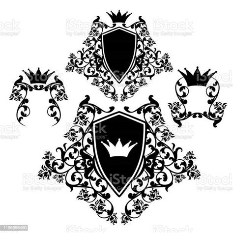 장미 꽃 중 중 중세 로얄 헤럴드 방패와 크라운의 벡터 디자인 세트 왕관에 대한 스톡 벡터 아트 및 기타 이미지 왕관 장미 0명 Istock