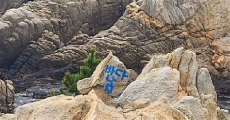 울산 관광명소에 바다남 파란 스프레이 낙서벌금은 10만원