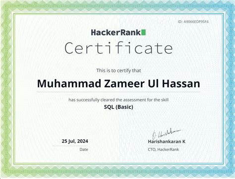 muhammad zameer ul hassan on linkedin hackerrank sql certification