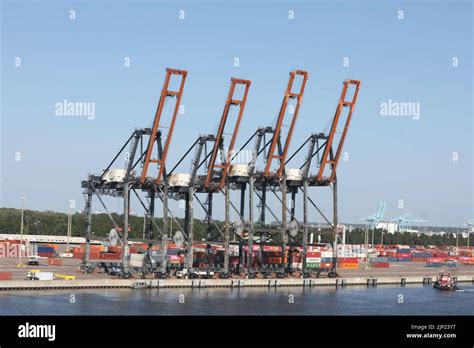 View Cargo Ship Terminal Unloading Crane Of Cargo Ship Terminal Aerial View Industrial Port