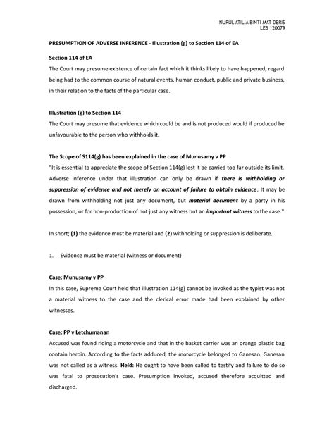 presumption of adverse inference leb 120079 presumption of adverse