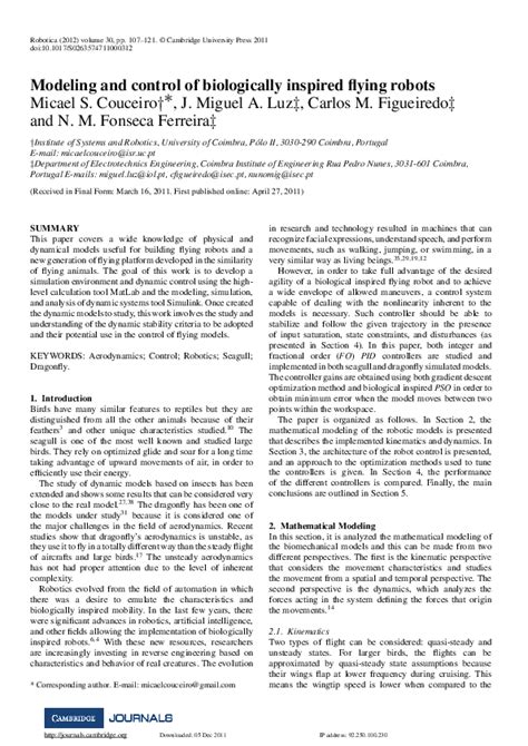 Pdf Modeling And Control Of Biologically Inspired Flying Robots
