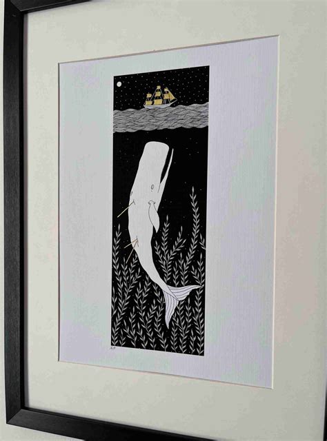 Moby Dick Illustration Gold Ink Embellished Artwork Print