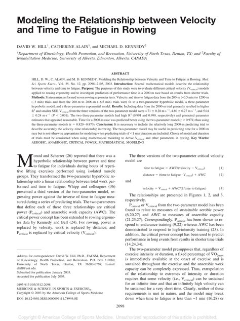Pdf Modeling The Relationship Between Velocity And Time To Fatigue In
