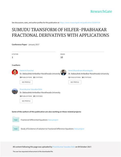 Pdf Sumudu Transform Of Hilfer Prabhakar Fractional Derivatives With Applications