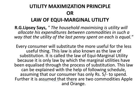 Ppt Utility Maximization Principle Or Law Of Equi Marginal Utility