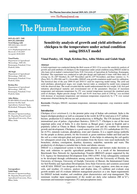 Full Article Sensitivity Analysis Of Growth And Yield Attributes Of Chickpea To The Temperature