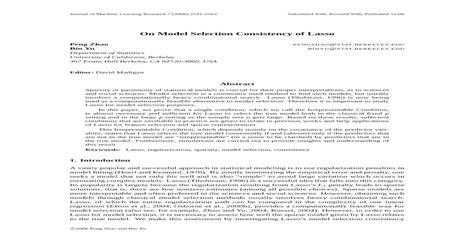 Pdf On Model Selection Consistency Of Lasso Dokumen Tips