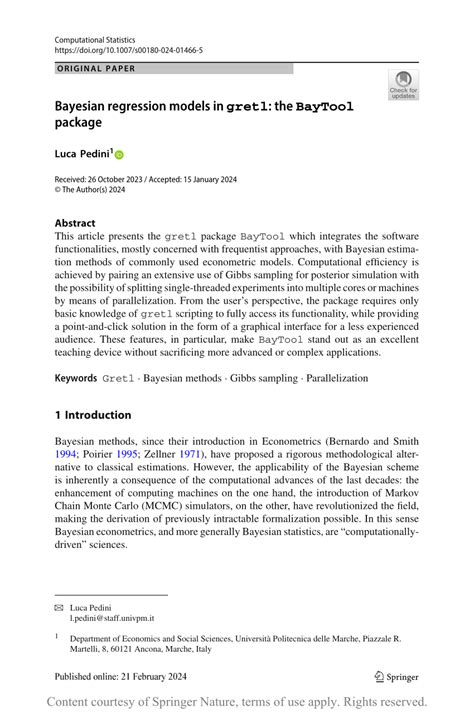 (PDF) Bayesian regression models in gretl: the BayTool package