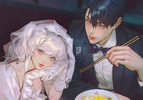 动漫情侣 二次元恋人 插画漫画手绘 花瓣网
