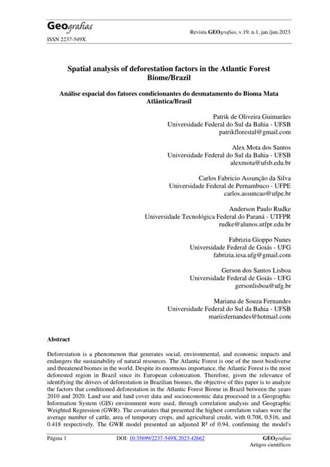 Pdf Spatial Analysis Of Deforestation Factors In The Atlantic Forest