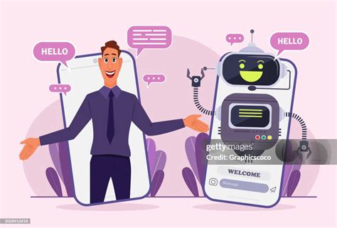 Ai Chatbot Man Interacts With Ai Chatbot Modern Communication Concept High Res Vector Graphic
