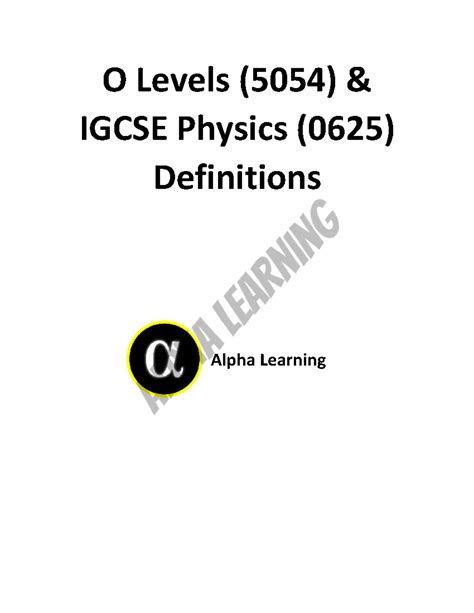 O Levels 5054 Igcse Physics 0625 Key Definitions For Motion