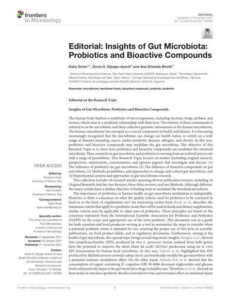 Pdf Editorial Insights Of Gut Microbiota Probiotics And Bioactive Compounds