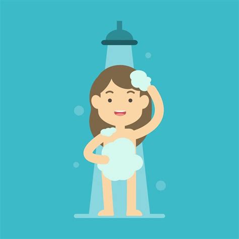 Menina Feliz Tomando Banho No Conceito De Casa De Banho Vetor Premium