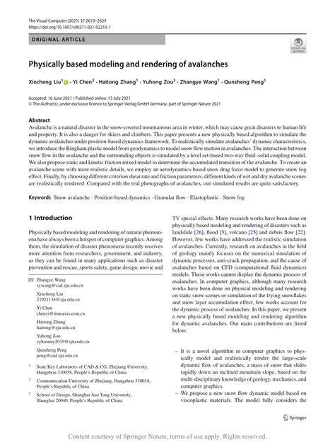 Physically Based Modeling And Rendering Of Avalanches Request Pdf