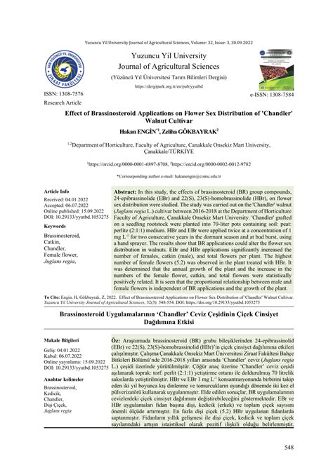 Pdf Effect Of Brassinosteroid Applications On Flower Sex Distribution