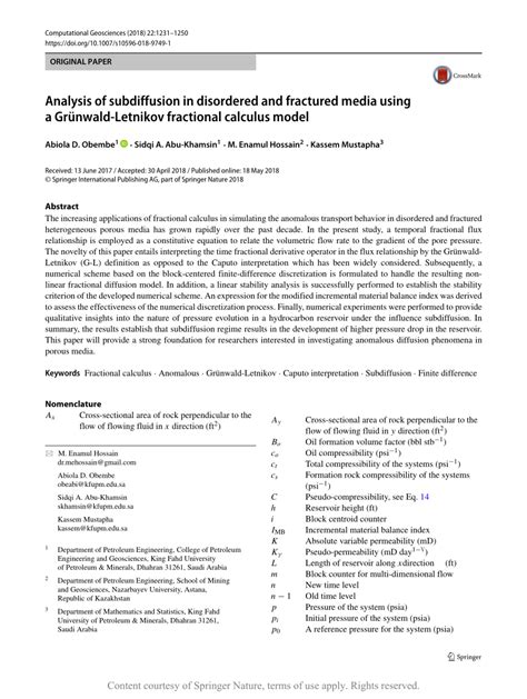 Analysis Of Subdiffusion In Disordered And Fractured Media Using A